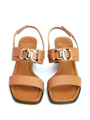 FERRAGAMO Gancini Leather Block Heel Sandals