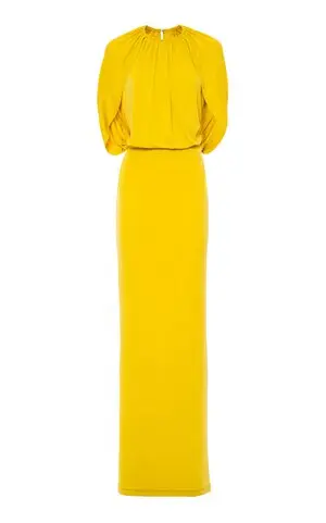 DES_PHEMMES Crepe Maxi Gown With Cape Effect - Yellow