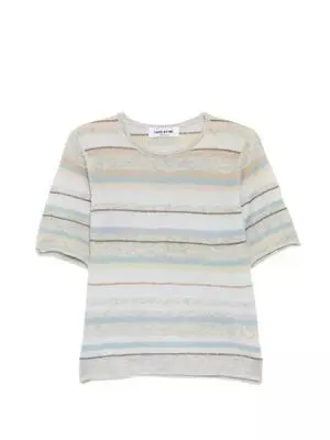 CARE BY ME Melanie Striped Round Neck Short Sleeve T-shirt - Grey