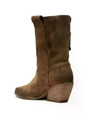 CHUCKIES Buckled Suede Block Heel Boots - Brown