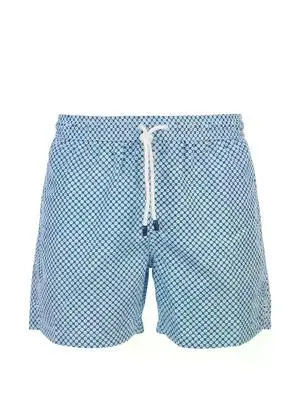 Fedeli Geometric-Print Swim Shorts Blue