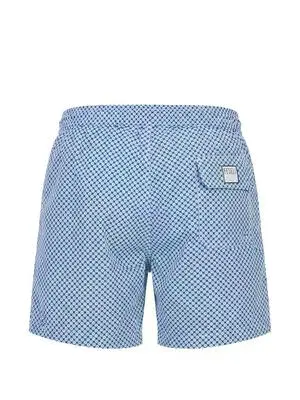 Fedeli Geometric-print Swim Shorts - Blue