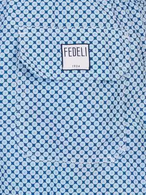 Fedeli Geometric-print Swim Shorts - Blue