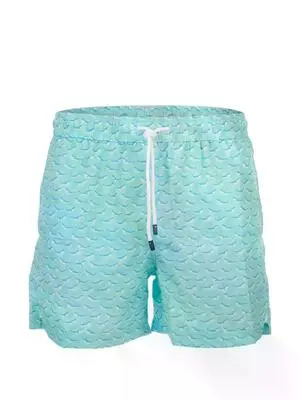 Fedeli Whale-print Drawstring Swim Shorts - Blue