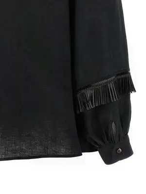 Kiton Linen Fringed Puff-sleeve Shirt