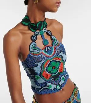 Etro Floral Crochet Cotton Crop Top - Multicoloured