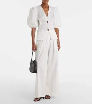 ADRIANA DEGREAS Cotton-blend Puff Sleeve Top - White