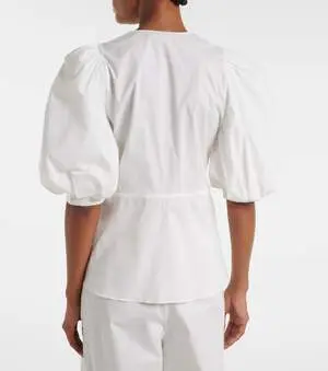 ADRIANA DEGREAS Cotton-blend Puff Sleeve Top - White