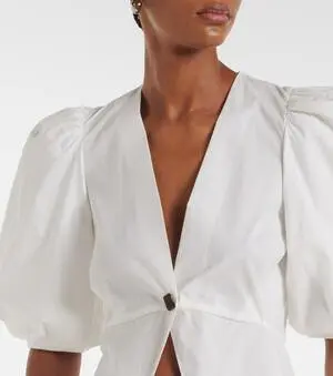 ADRIANA DEGREAS Cotton-blend Puff Sleeve Top - White