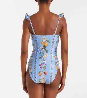 Agua Bendita Printed Ruffled One-piece Swimsuit