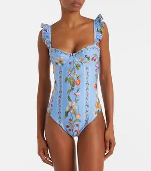 Agua Bendita Printed Ruffled One-piece Swimsuit