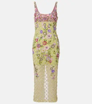 LA FUORI Floral Embellished Mesh Cocktail Dress - Multicoloured