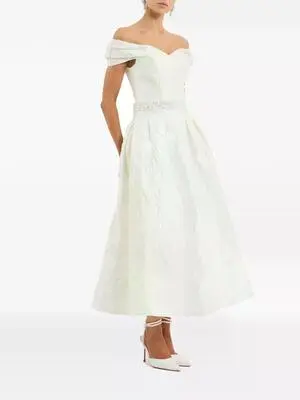 Rebecca Vallance Ivory Off-shoulder Midi Dress With Embellished Belt