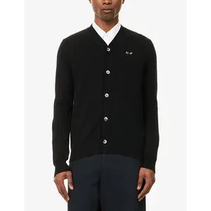 Play Comme Des Garcon V-neck Wool Knit Cardigan - Black