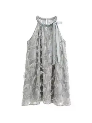 B+AB Embellished Fringe Halterneck Mini Dress - Grey