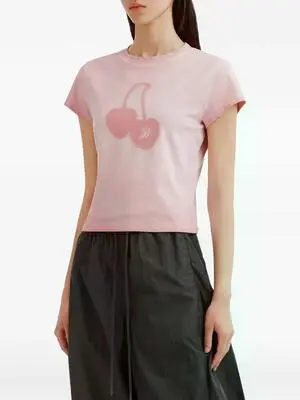 B+AB Cherry Print Crystal-embellished Crewneck T-shirt - Pink