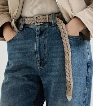 Brunello Cucinelli Suede Braided Belt With Monili Embellishments - Brown