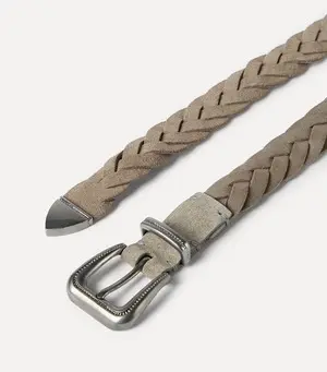 Brunello Cucinelli Suede Braided Belt With Monili Embellishments - Brown