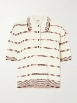 RÓHE Striped Organic Cotton-blend Terry Polo Shirt - Brown