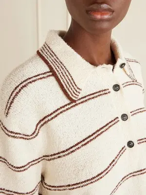 RÓHE Striped Organic Cotton-blend Terry Polo Shirt - Brown