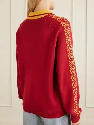 Aimé Leon Dore Knitted Polo Sweater With Yellow Collar And Geometric Intarsia