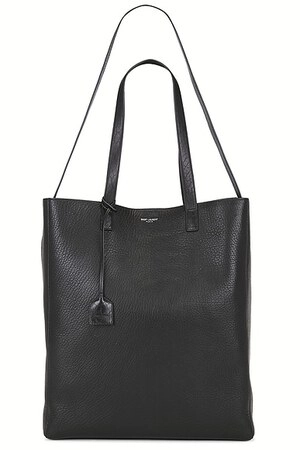 Saint Laurent Pebbled Leather Shopping Bag With Pouch - Black