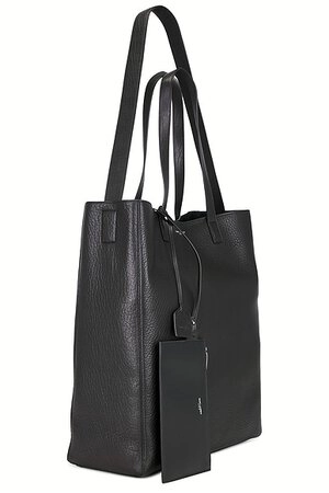 Saint Laurent Pebbled Leather Shopping Bag With Pouch - Black