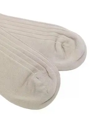 Brunello Cucinelli Ribbed Knit Crew Socks With Embroidered Logo
