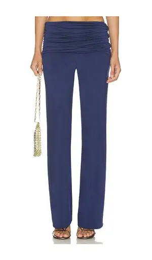 Amanda Uprichard Marcelle Foldover Jersey Trousers - Navy