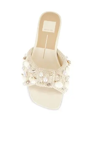 Dolce Vita Woven Raffia Embellished Sandals - Beige