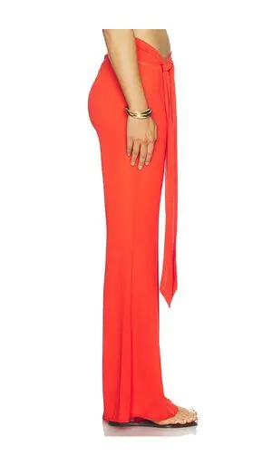 BANANHOT Bowie Sheer Crepe Pull-on Pants With Side Tie Detail - Red