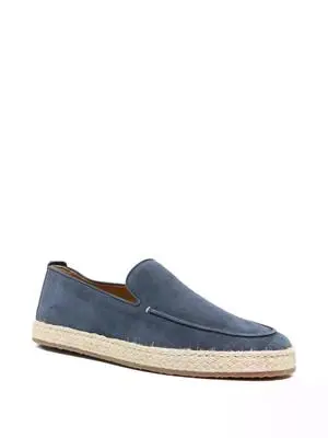 HENDERSON BARACCO Braided Raffia Midsole Suede Loafers - Blue