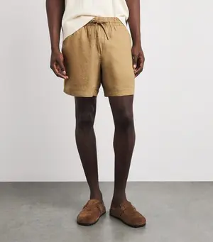 Polo Ralph Lauren Linen Drawstring Shorts With Embroidered Pony - Beige