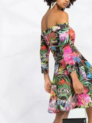 Philipp Plein Off-shoulder Jungle Rock Dress