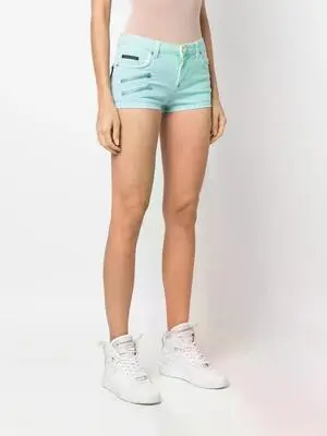 Philipp Plein Denim Hot Pants With Decorative Zip Detailing - Blue