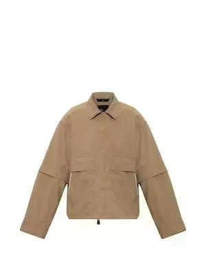 Moncler Zip-up Jacket With Flap Pockets And Logo Patch - Brown