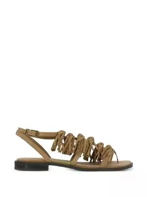 Ash Suede Fringe Flat Sandals - Neutrals