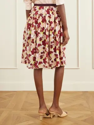 Marni Pleated Printed Silk Crepe De Chine Midi Skirt