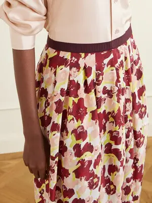 Marni Pleated Printed Silk Crepe De Chine Midi Skirt