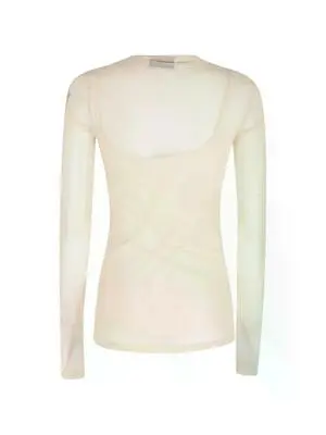 Sportmax Abstract Print Sheer Mesh Long Sleeve Top