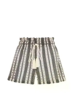 PALMACEA PALMACEA Irene Tassel-Detail Striped Crochet Knit Shorts