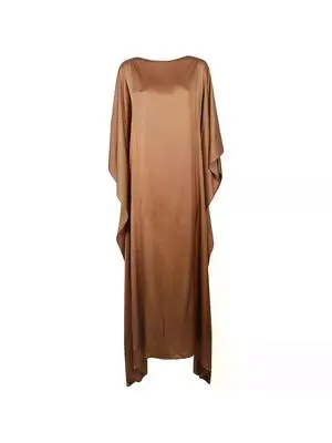 SA SU PHI Marta Maxi Dress Draped Sleeves, Boat Neck - Brown