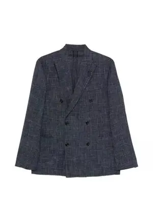 LARDINI Double-breasted Slub-texture Blazer - Blue