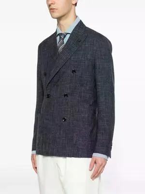 LARDINI Double-breasted Slub-texture Blazer