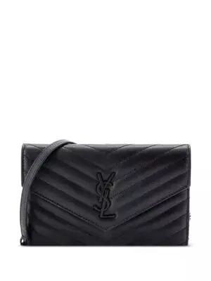 Saint Laurent Classic Monogram Wallet On Chain Matelassé Chevron - Black