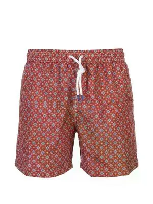 Fedeli Geometric-print Swim Shorts - Red