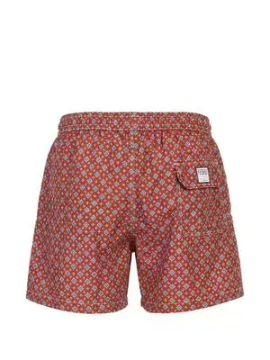 Fedeli Geometric-print Swim Shorts - Red