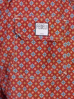 Fedeli Geometric-print Swim Shorts - Red