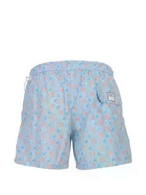 Fedeli Turtle-print Drawstring Swim Shorts - Blue