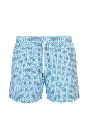 Fedeli Geometric-print Swim Shorts - Blue